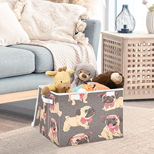Krafig Cartoon Animal Dog Foldable Storage Box Large Cube Organizer Bins Containers Baskets with Lids Handles for Closet Organization, Shelves, Clothes, Toys