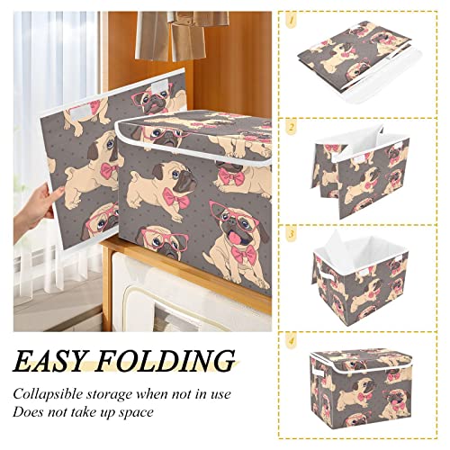 Krafig Cartoon Animal Dog Foldable Storage Box Large Cube Organizer Bins Containers Baskets with Lids Handles for Closet Organization, Shelves, Clothes, Toys