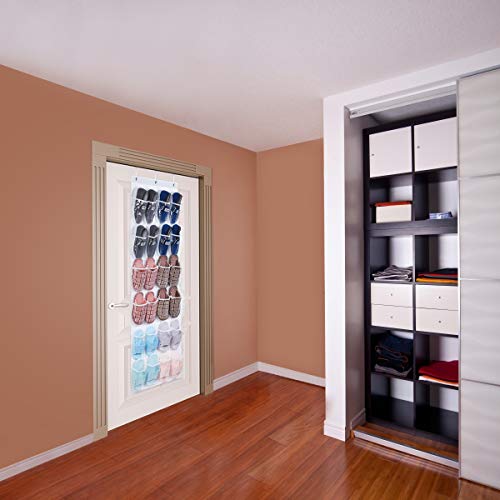 Progo 24 Pockets Clear Pockets Over The Door White Hanging Organizer, For Shoe, Pantry Organize and Kitchen, Bathroom Storage, 63" x 19.5"