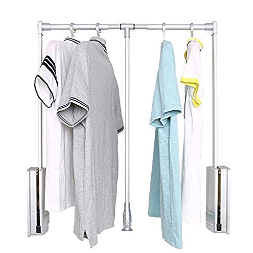 Drop-Down Wardrobe Hanging Slide Rail, Adjustable Large Telescopic Wardrobe Hanger, Saving Space, Soft Reset, Silver, 30KG Load (Size : 890-1210mm)