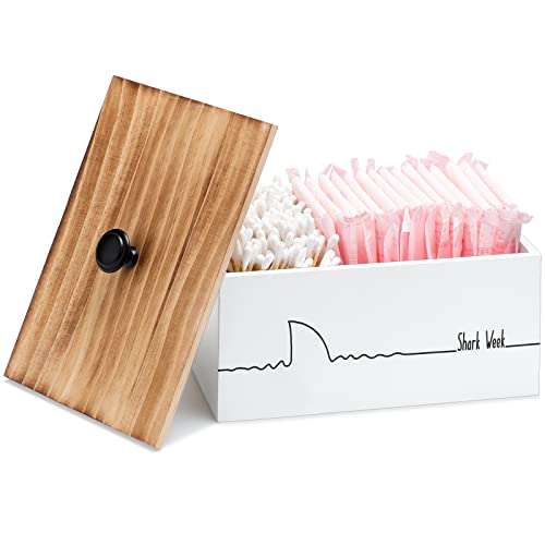 Hoolerry Wood Tampon Holder for Bathroom Farmhouse Pad and Tampon Organizer for Bathroom Feminine Product Organizer Rustic Tampon Storage Container for Bathroom Countertop (Simple Style)