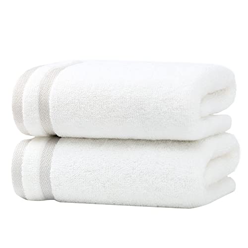 YiLUOMO Beige Hand Towel Set of 2 Cotton & Bamboo Terry Highly Absorbent Soft Hand Towel for Bathroom Home 13 x 29 Inch