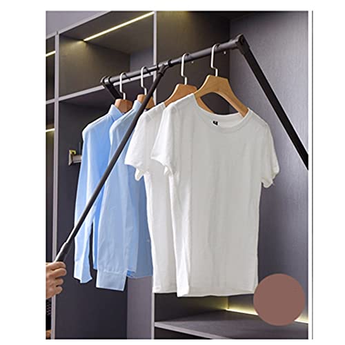 Brown Drop-Down Wardrobe Hanging Rail, Aluminum Alloy Closet Storage Rack, Adjustable Closet Rod Wardrobe Lifter Storage Rack, Adjustable 450-1150mm, Load 30KG (Size : 830-1150mm)