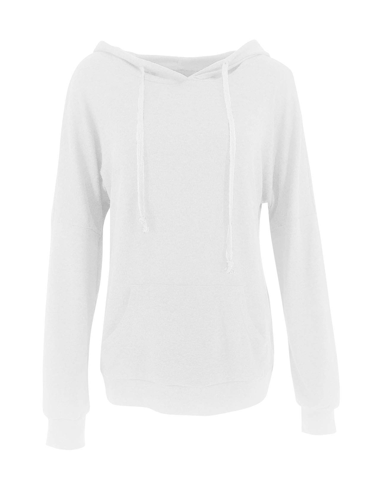 PRETTODAY Women's Casual Lightweight Hoodies Long Sleeve Color Block Sweatshirts Loose Pullover Tops with Pocket (White,Large)