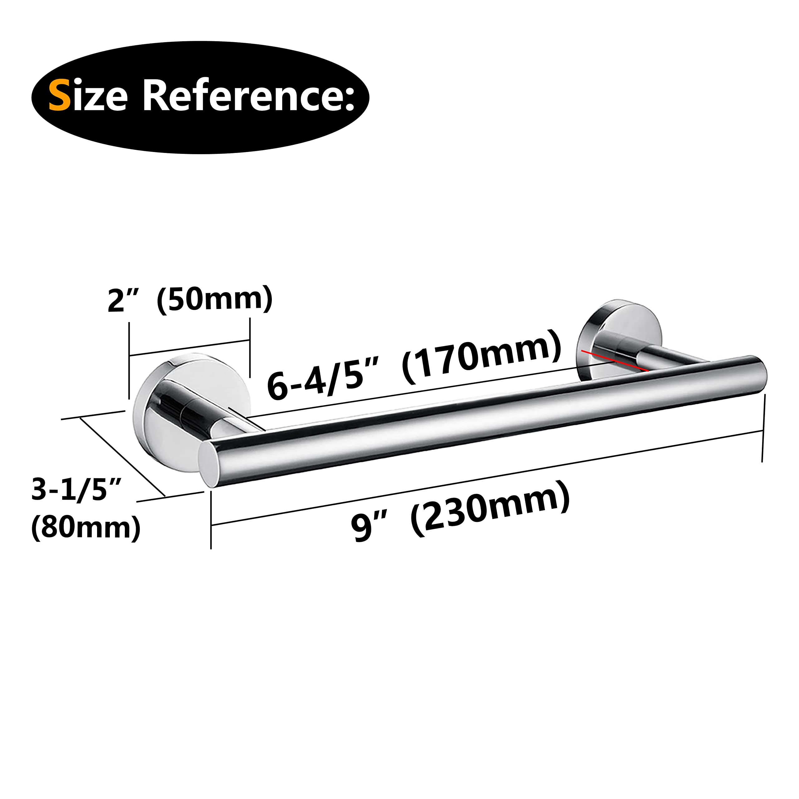 Nolimas Polished Chrome Bath Towel Bar Single Bars Towel Rack Rod Classic Wall Mounted Stainless Steel Bathroom Towel Bar Toilet Kitchen Towel Shelf Single Layer,9inch