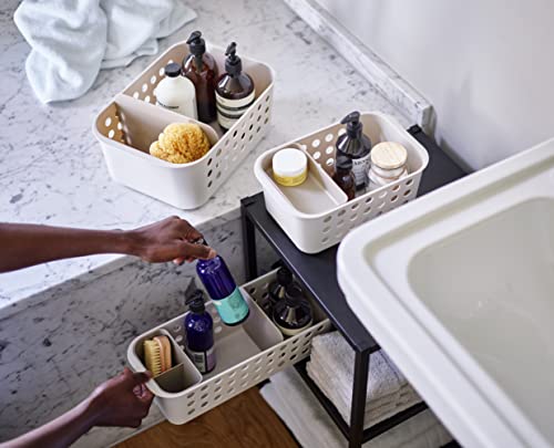 Joseph Joseph EasyStore - Bathroom essentials Storage Basket Organiser with Moveable tray, Ecru, Small