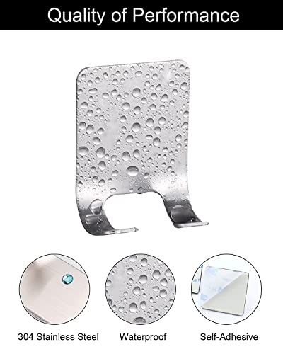 ABINLIN Razor Holder for Shower Wall 4 Pack, Stainless Steel Razor Hanger for Shower, Waterproof Self-Adhesive Towel Hooks for Bathrooms (Silver)