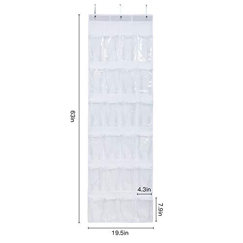 Progo 24 Pockets Clear Pockets Over The Door White Hanging Organizer, For Shoe, Pantry Organize and Kitchen, Bathroom Storage, 63" x 19.5"