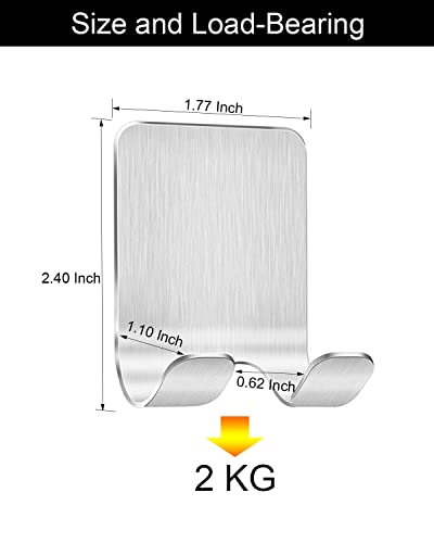 ABINLIN Razor Holder for Shower Wall 4 Pack, Stainless Steel Razor Hanger for Shower, Waterproof Self-Adhesive Towel Hooks for Bathrooms (Silver)