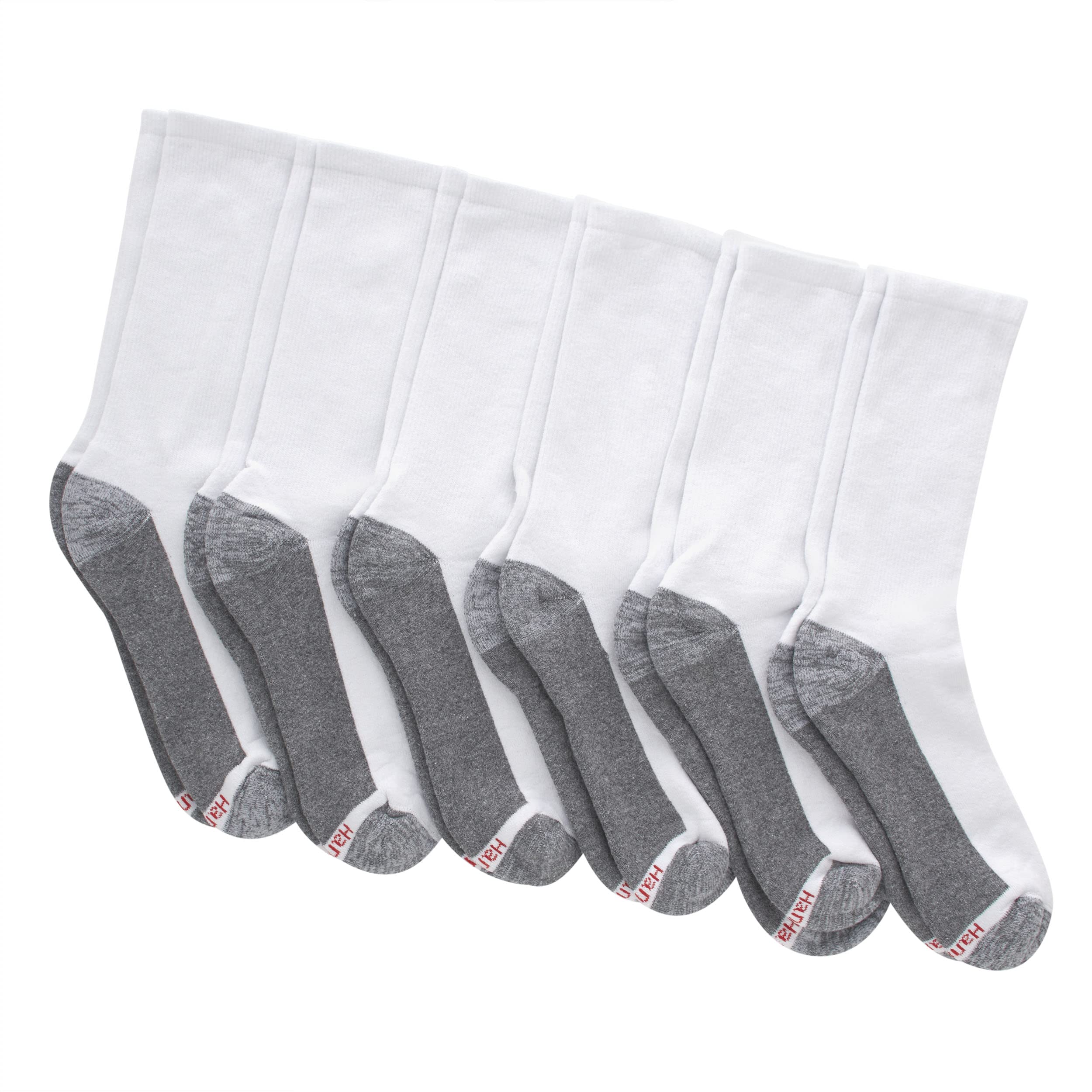 Hanes mens Hanes Men's Socks, 6-pair Pack Max Cushion Crew, White/Grey Foot Bottom, 6 12 US