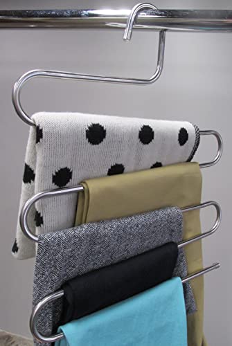 NAHANCO NHMLPH S-Shape Multilayer Metal Space Saving Pant/Scarf Hangers for Closet Organization (5 Layers) -3/Pack