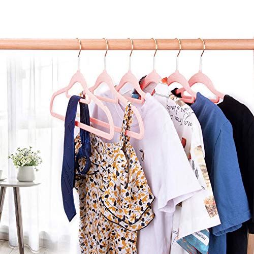 BBFISH Premium Velvet Hangers Home Non-Slip Clothes Hanger 50 Pack Ultra Thin Space Saving with 360° Swivel Rose Gold Hook Strong and Durable Coat Hangers (Pink)