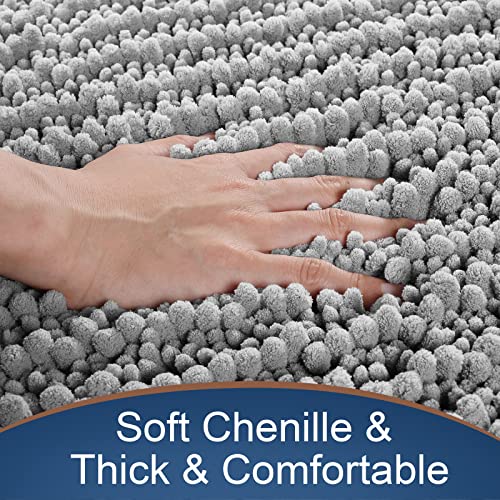 Yimobra Original Luxury Shaggy Bath Mat, Runer Rugs 44.1 X 24 Inches, Super Absorbent Water, Non-Slip, Machine-Washable, Soft and Cozy, Thick Modern for Bathroom Bedroom, Gray