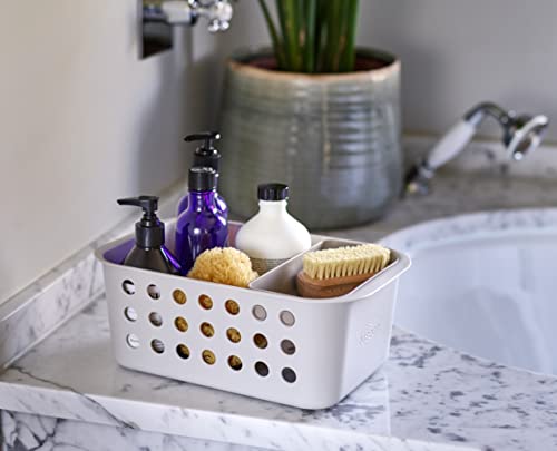 Joseph Joseph EasyStore - Bathroom essentials Storage Basket Organiser with Moveable tray, Ecru, Small