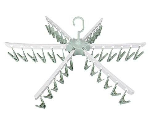 Swivel Hook Plastic 36 Pegs Drying Rack Clothes Hanger for Underwear Socks Gloves (Green)