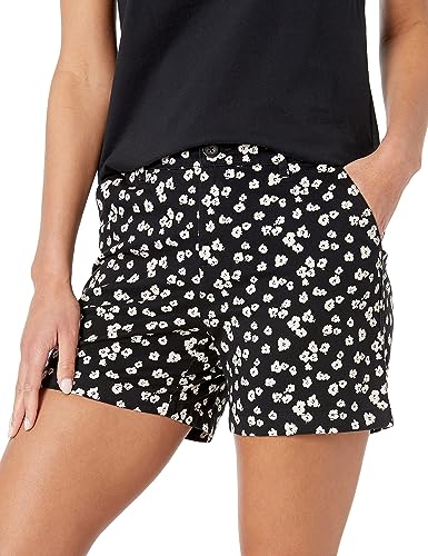 Amazon Essentials Women's Mid-Rise Slim-Fit 5 Inch Inseam Khaki Short (Available in Straight and Curvy Fits), Black White Floral, 16