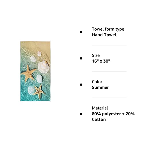 Wamika Beach Summer Hand Towels Seashells Starfishs Face Towel Ocean Sea Soft Thin Guest Towel Portable Kitchen Tea Towels Dish Washcloths Bath Decorations Housewarming Gifts 16 X 30 in
