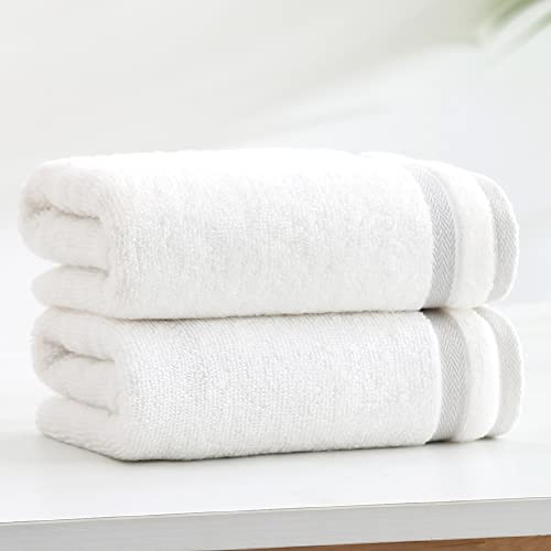 YiLUOMO Beige Hand Towel Set of 2 Cotton & Bamboo Terry Highly Absorbent Soft Hand Towel for Bathroom Home 13 x 29 Inch