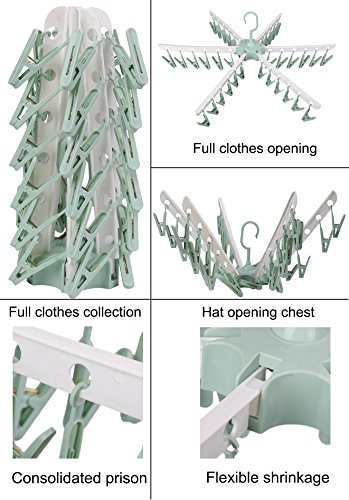 Swivel Hook Plastic 36 Pegs Drying Rack Clothes Hanger for Underwear Socks Gloves (Green)