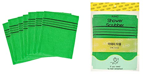 IFUNID Korean exfoliating Washcloths Mitt for shower scrubber bathroom towel 100% Viscose rayon scrub for bodyshower- 7pcs Small Towels Mini Green SET
