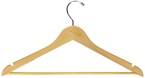 The Great American Hanger Company Wood Suit Hanger w/Solid Wood Bar, Box of 50 Space Saving 17 Inch Flat Wooden Hangers w/Natural Finish & Chrome Swivel Hook & Notches for Shirt Dress or Pants