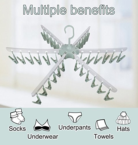 Swivel Hook Plastic 36 Pegs Drying Rack Clothes Hanger for Underwear Socks Gloves (Green)
