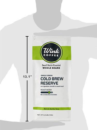 Wink Coffee Cold Brew Reserve Whole Bean Coffee, Large 2.2 Pound Bag, 100% Arabica Coffee Beans, Single Origin Colombian Andes, Smooth, Bold & Sweet