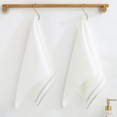 YiLUOMO Beige Hand Towel Set of 2 Cotton & Bamboo Terry Highly Absorbent Soft Hand Towel for Bathroom Home 13 x 29 Inch