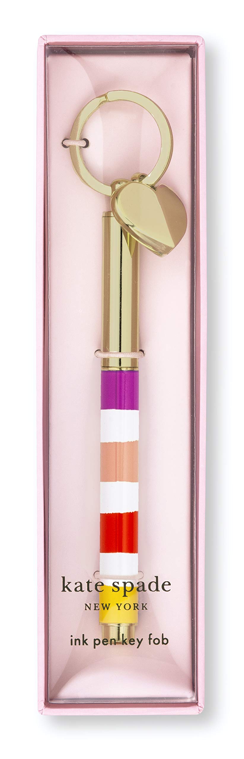 Kate Spade New York Metal Ink Pen Key Fob, Black Ink Ballpoint Keychain Pen (Candy Stripe)