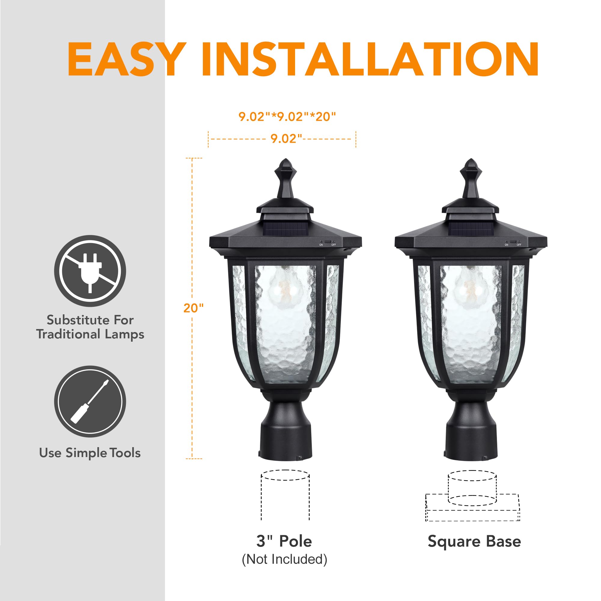 KMC LIGHTING ST4322Q-A Solar Post Light Solar Powered Lamp Post Light Post Solar Light Outdoor Fabulously Bright 120 LUMENS Made of Aluminum die-Casting and Glass with 3 inches Post Adaptor