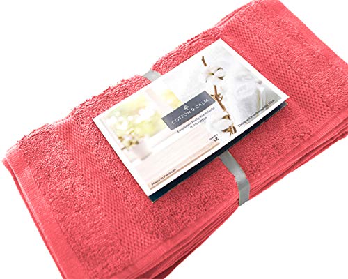 Cotton & Calm Exquisitely Fluffy 100% Cotton Wash Cloths Set - Luxurious 12 Pack Coral Washcloths - 13x13 inches Face Towel - Super Soft, Thick & Absorbent for Face, Hand, Gym & Spa