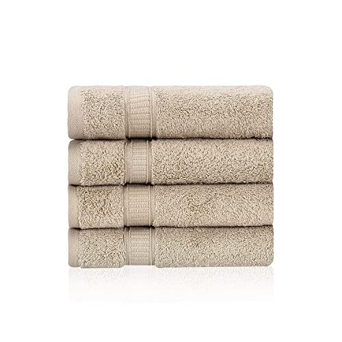 La Hammam 4 Pack 16” × 28” Turkish Cotton Hand Towels for Bathroom, Face, Hotel, Gym, & Spa | Extra Soft Feel Fingertip, Quick Dry and Highly Absorbent Luxury Premium Quality Towel Set - Beige