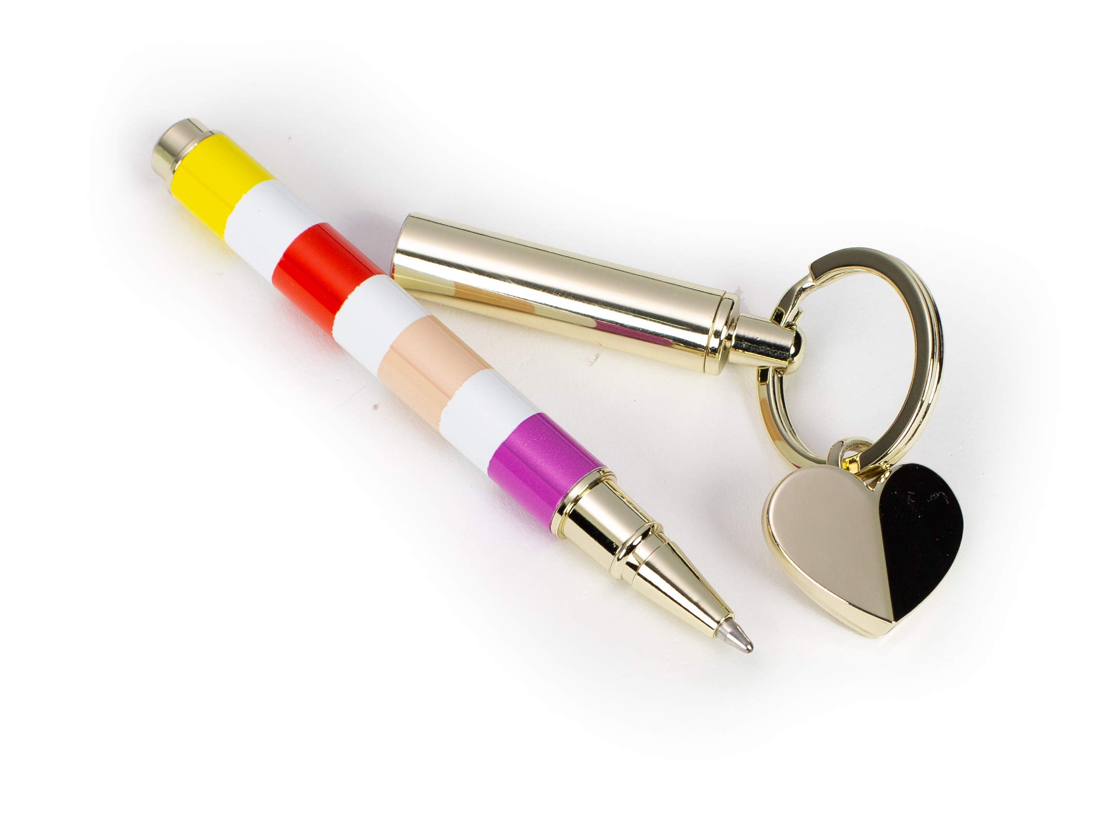 Kate Spade New York Metal Ink Pen Key Fob, Black Ink Ballpoint Keychain Pen (Candy Stripe)