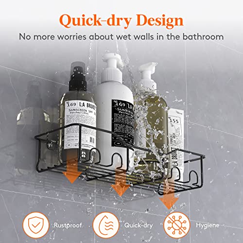 Lifewit Shower Caddy, Rustproof Stainless Steel Shower Organizer, No Drilling Traceless Adhesive Shower Shelves For Bathroom & Kitchen Storage, 2-Pack Shower Shelf (Matte Black)