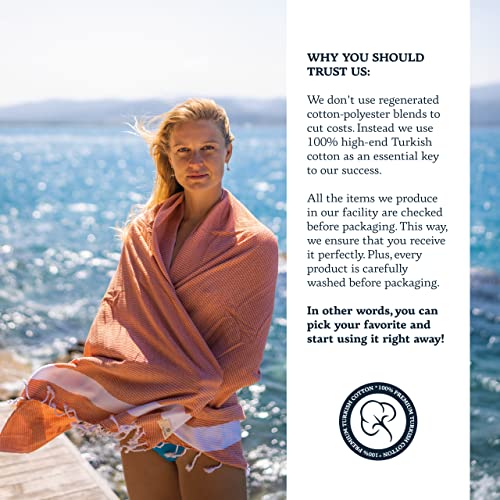 Selenly Turkish Beach Towel, 100% Cotton Pre-Washed Quick Dry 37x71 Inches Peshtemal Bath Towel for Beach, Bathroom, Pool, SPA, Gym, Yoga - Soft and Absorbent Beach Blanket (Orange)