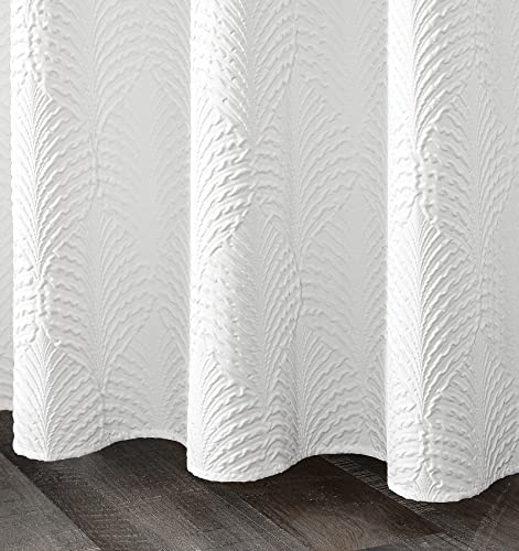 Gibelle White Shower Curtain for Bathroom, 3D Embossed Textured Fabric Shower Curtain, Modern Farmhouse Chic Soft Cloth Shower Curtain Set with Hooks, 72x72