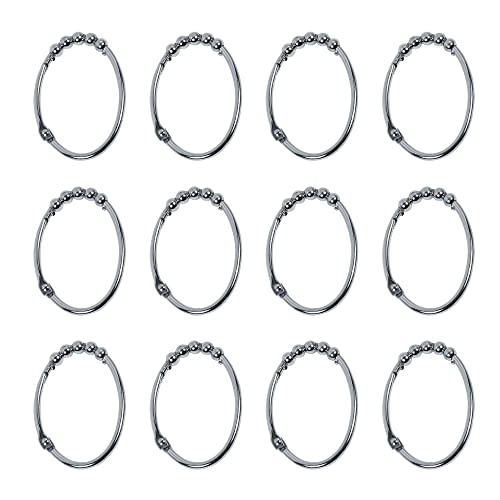 Zenna Home Rustproof Stainless Steel Oval Roller Shower Rings, Set of 12, Chrome