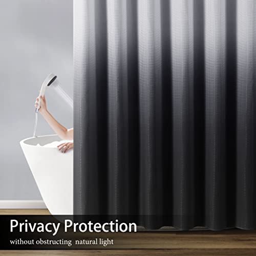 Black Shower Curtain, Polyester Ombre Bath Shower Curtains for Bathroom, Textured Fabric Waterproof Shower Curtain Liner with 12 Hooks,Machine Washable(72 x 72 inch,Black)