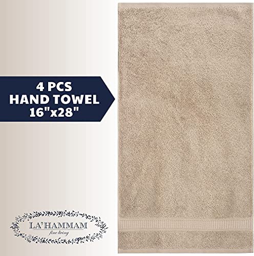 La Hammam 4 Pack 16β Γ 28β Turkish Cotton Hand Towels for Bathroom, Face, Hotel, Gym, & Spa | Extra Soft Feel Fingertip, Quick Dry and Highly Absorbent Luxury Premium Quality Towel Set - Beige