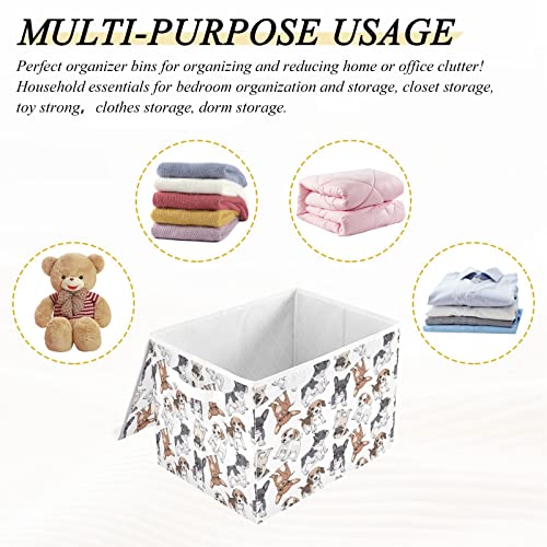 Krafig Cartoon Funny Animal Dog Foldable Storage Box Large Cube Organizer Bins Containers Baskets with Lids Handles for Closet Organization, Shelves, Clothes, Toys
