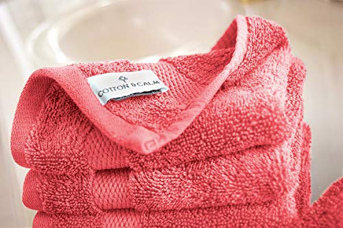 Cotton & Calm Exquisitely Fluffy 100% Cotton Wash Cloths Set - Luxurious 12 Pack Coral Washcloths - 13x13 inches Face Towel - Super Soft, Thick & Absorbent for Face, Hand, Gym & Spa