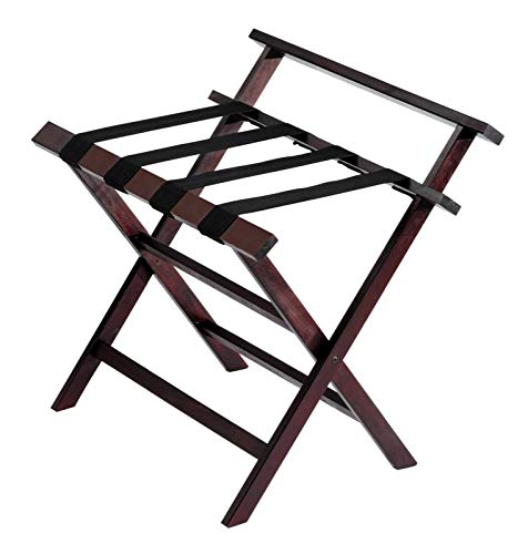 Wholesale Hotel Products Deluxe Wooden Luggage Rack with Backrest- Made of Real Hardwood- Heavy Duty Construction- Perfect for condos, homes, rental properties, hotels, long term rentals
