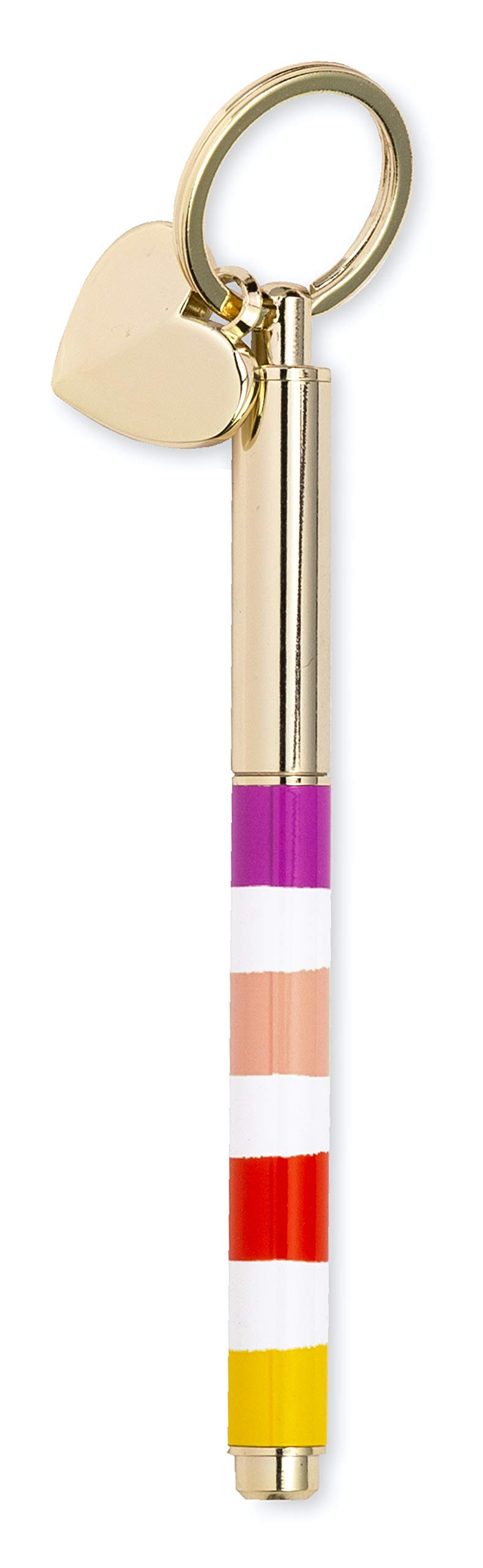 Kate Spade New York Metal Ink Pen Key Fob, Black Ink Ballpoint Keychain Pen (Candy Stripe)