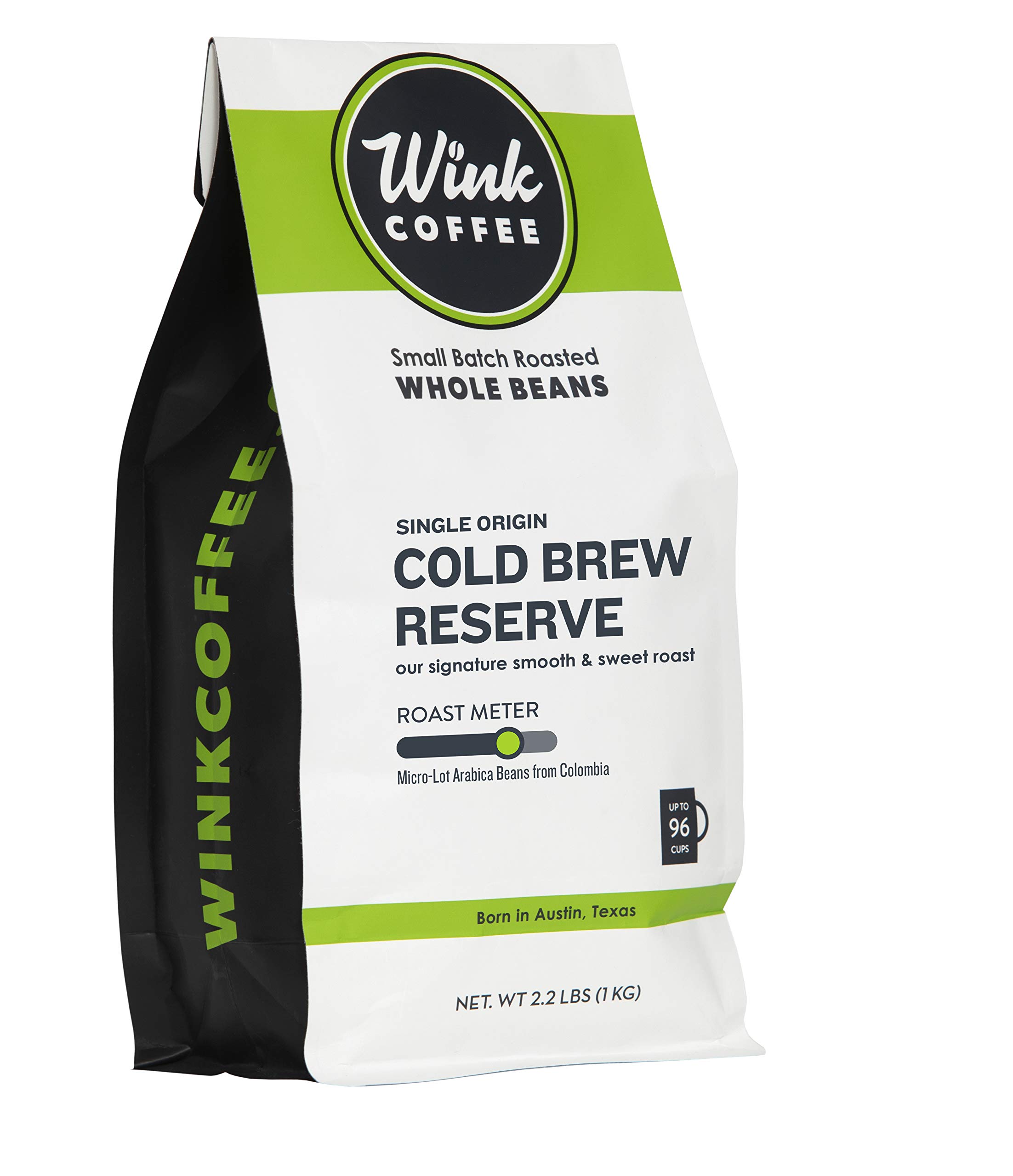 Wink Coffee Cold Brew Reserve Whole Bean Coffee, Large 2.2 Pound Bag, 100% Arabica Coffee Beans, Single Origin Colombian Andes, Smooth, Bold & Sweet