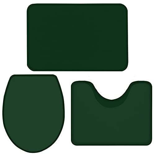 Red Vow Luxury Memory Foam Bathroom Rugs Set 3 Pieces-Dark Green Pattern,Absorbent Non Slip Soft Cushioned-Toilet Lid Cover,Bath Mat Pad,Contour Mat