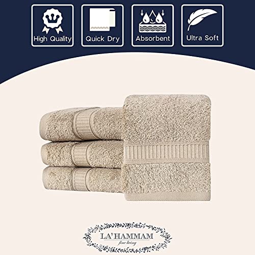 La Hammam 4 Pack 16β Γ 28β Turkish Cotton Hand Towels for Bathroom, Face, Hotel, Gym, & Spa | Extra Soft Feel Fingertip, Quick Dry and Highly Absorbent Luxury Premium Quality Towel Set - Beige