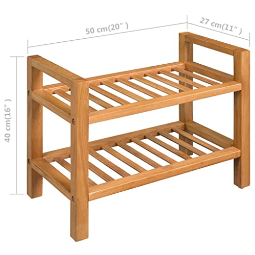 Youuihom Shoe Rack, Shoe Shelf Storage Organizer, for Entryway and Closet Hallway, Shoe Rack with 2 Shelves Solid Oak Wood 19.7"x10.6"x15.7"
