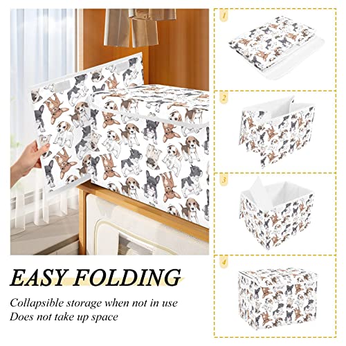 Krafig Cartoon Funny Animal Dog Foldable Storage Box Large Cube Organizer Bins Containers Baskets with Lids Handles for Closet Organization, Shelves, Clothes, Toys