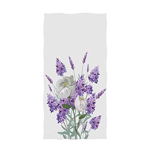 Wamika Lavender and Peony Bouquet Hand Towels Purple Flowers Bath Bathroom Towel Multipurpose Fingertip Towels Highly Absorbent for Bath,Hand,Face,Gym,Spa,30 X 15 Inch