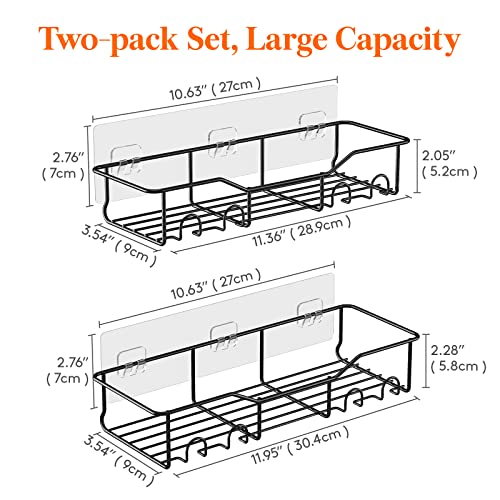 Lifewit Shower Caddy, Rustproof Stainless Steel Shower Organizer, No Drilling Traceless Adhesive Shower Shelves For Bathroom & Kitchen Storage, 2-Pack Shower Shelf (Matte Black)
